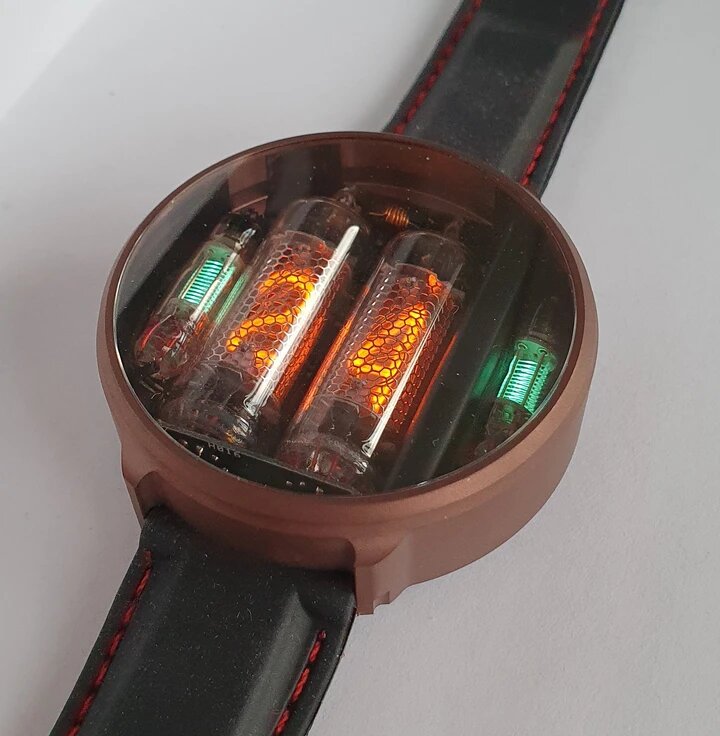 NIWA Nixie watch V 2.0 — Brown bronze stainless steel case — Angrycube.ru
